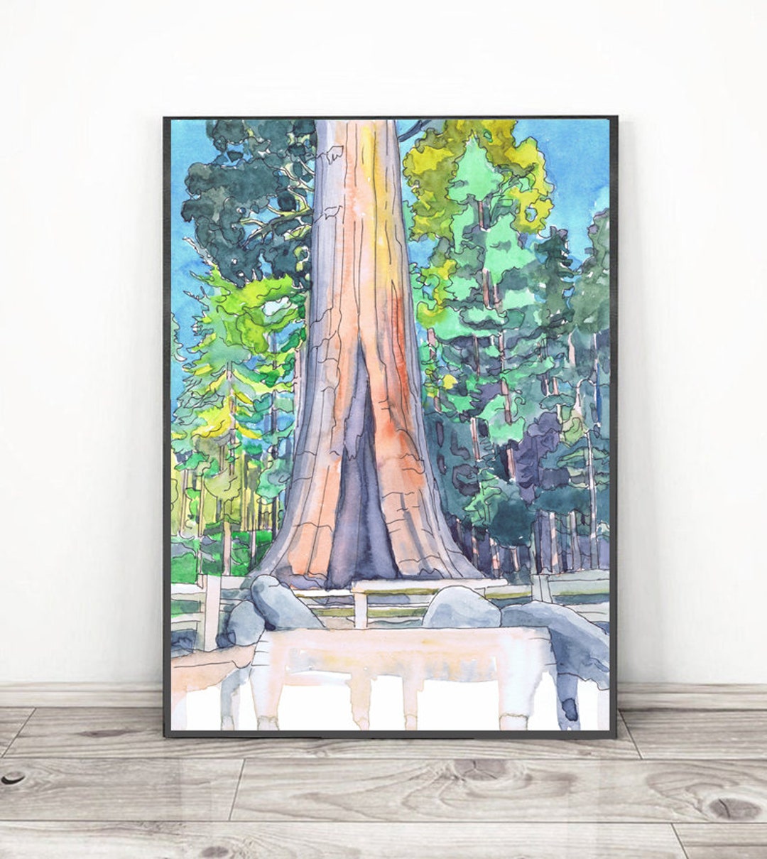 Sequoia National Park Art Travel Poster Watercolor Painting, Hiking ...