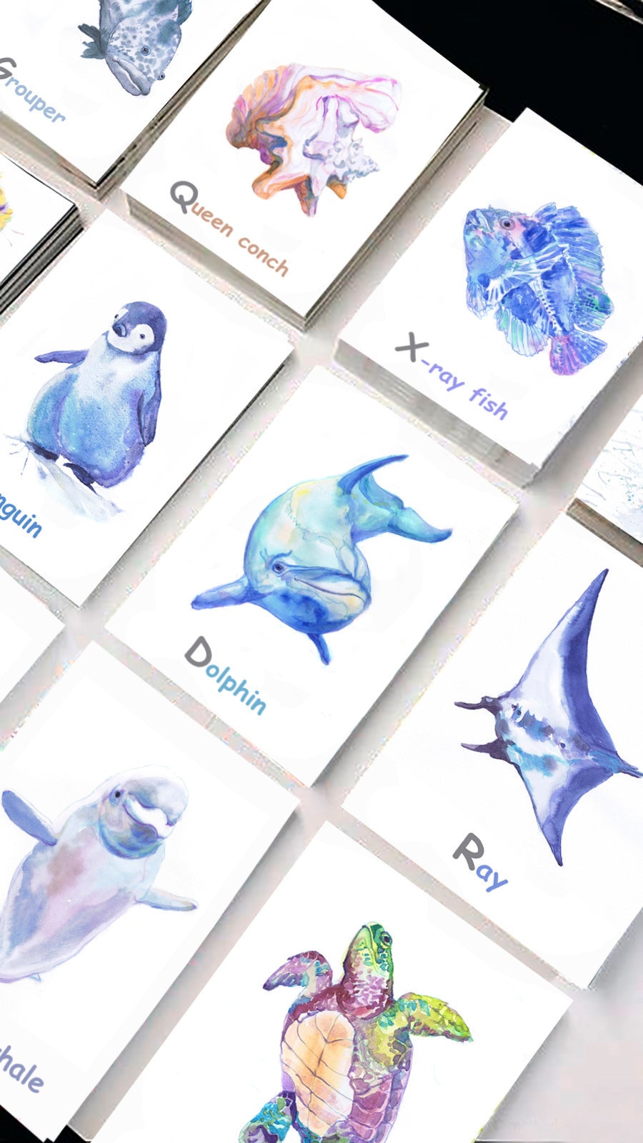 ABC Flash Cards Sea creatures Alphabet Ocean Animals | Etsy