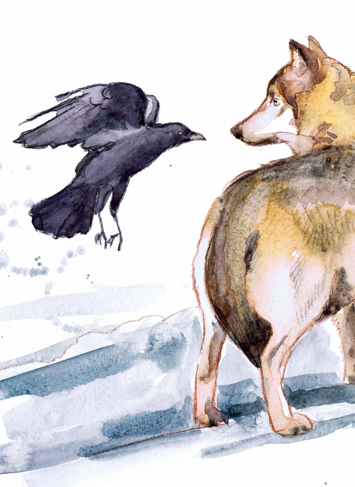 Wolf and Raven Art Print Watercolor Spirit Animal Painting - Etsy