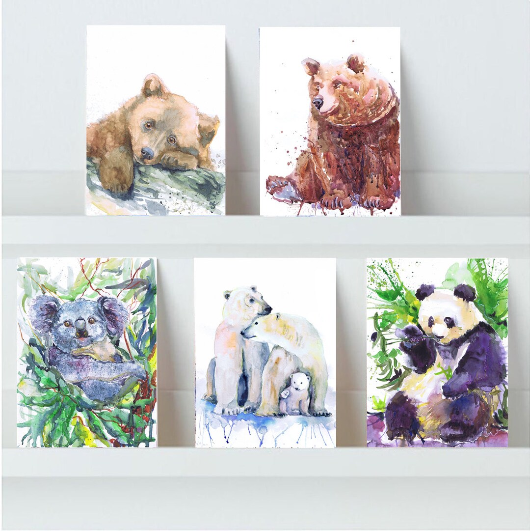 Bear Greeting Cards Pack, Fine Art Notecards, Watercolor Cards With ...