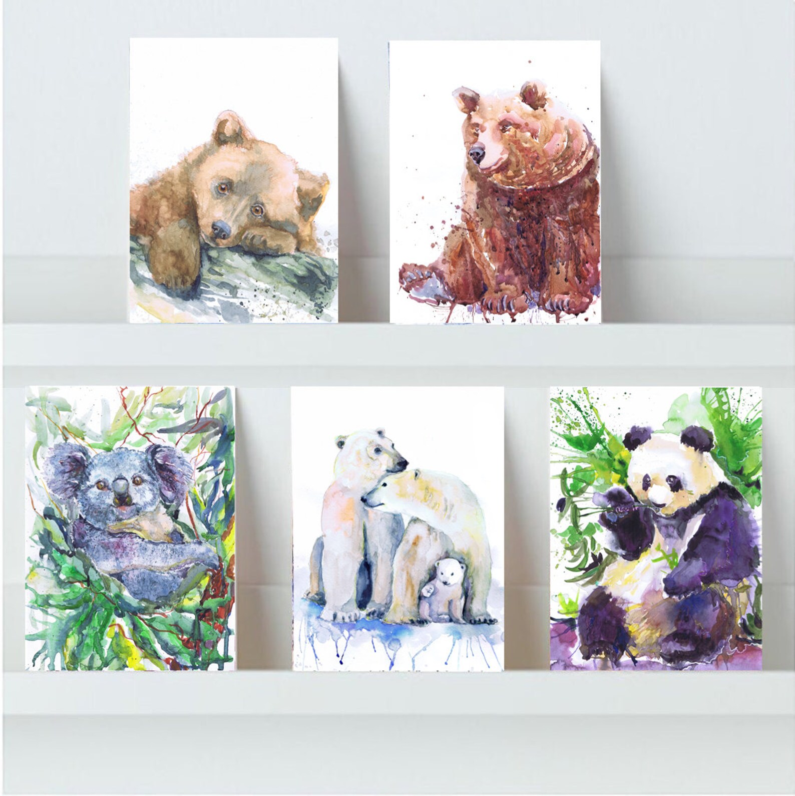 Bear Greeting Cards Pack Fine Art Notecards Watercolor Cards - Etsy
