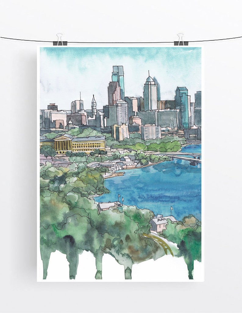 Philadelphia art Print Skyline Pennsylvania Watercolor | Etsy