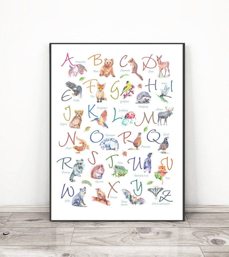 Woodland Alphabet Poster ABC Animals Watercolor Alphabet - Etsy