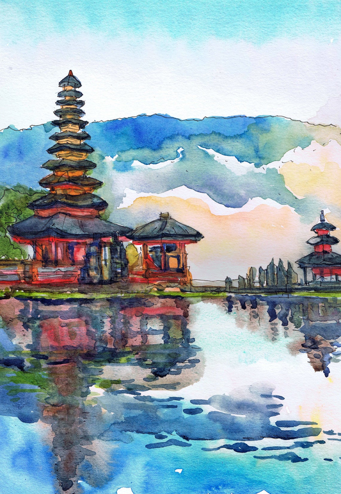 Bali Painting Indonesia Wall Art Print Watercolor Asian - Etsy