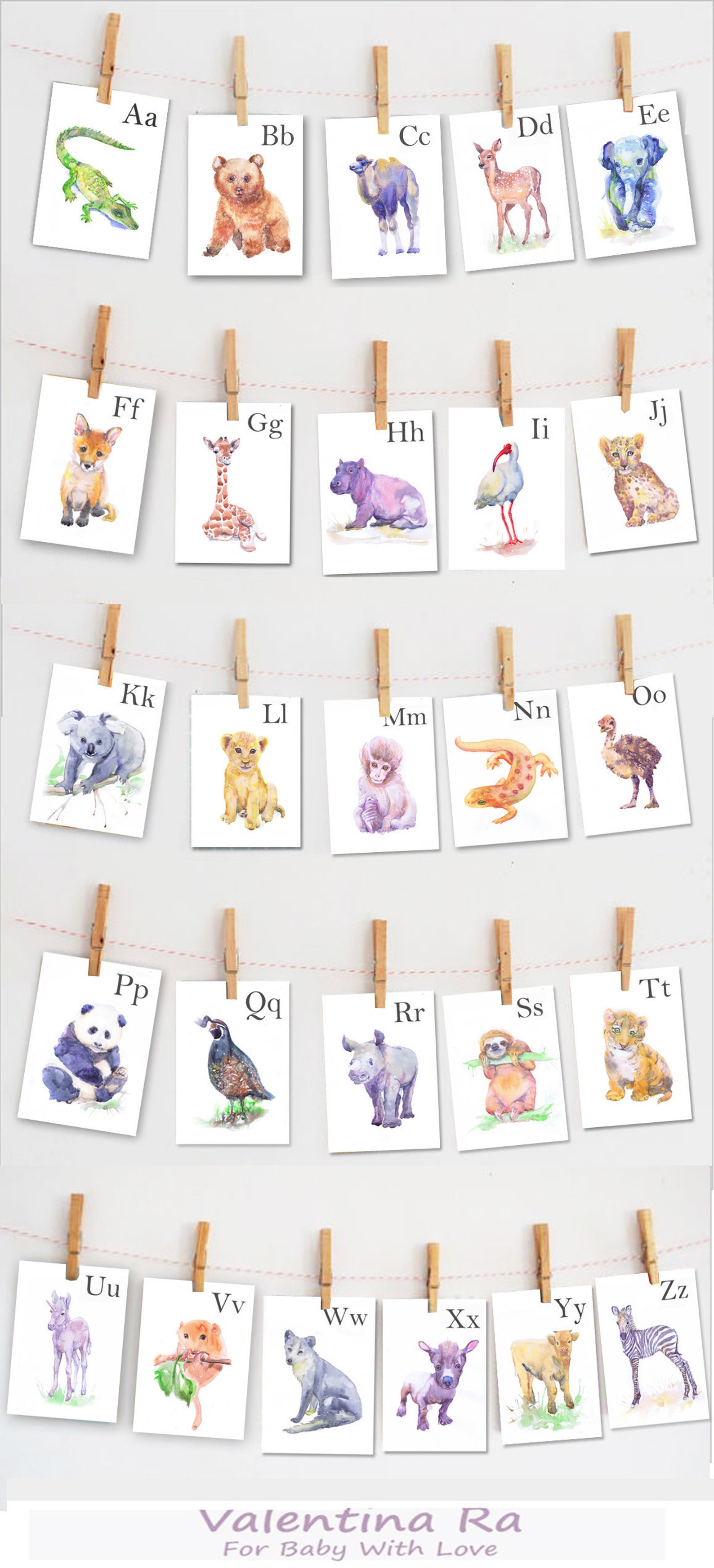 Animal Alphabet Cards ABC Flashcards Watercolor A-Z Flash - Etsy