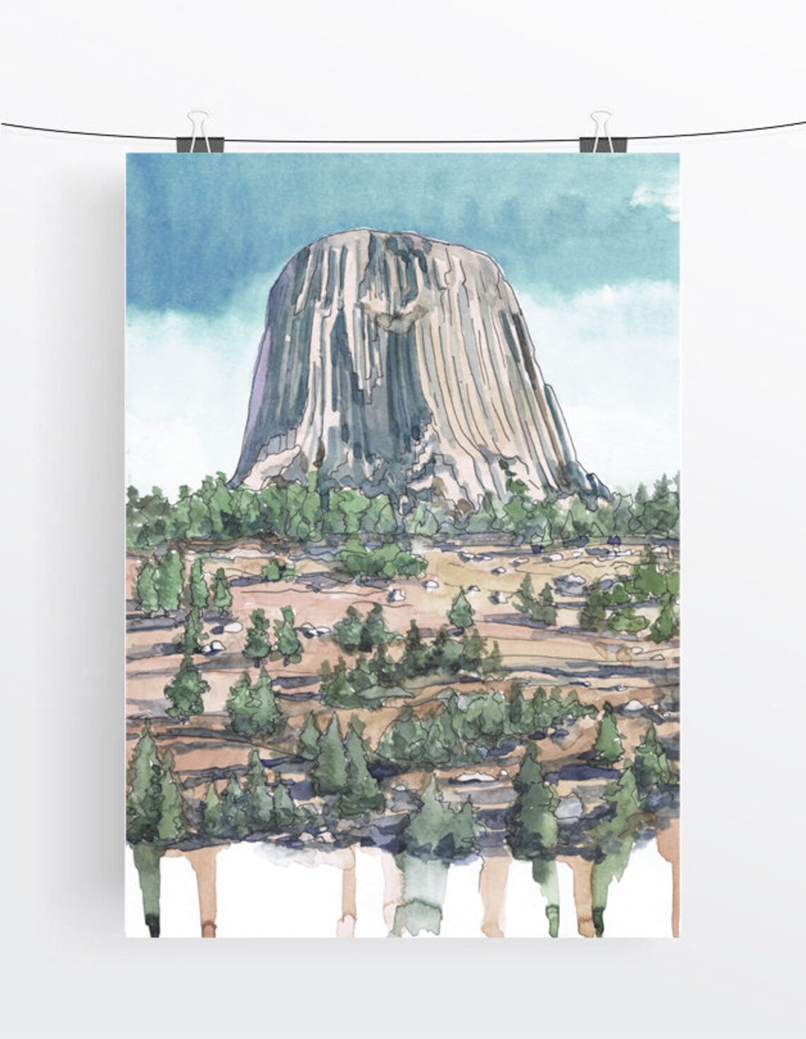 Devils Tower National Monument Print Wyoming Art Watercolor - Etsy