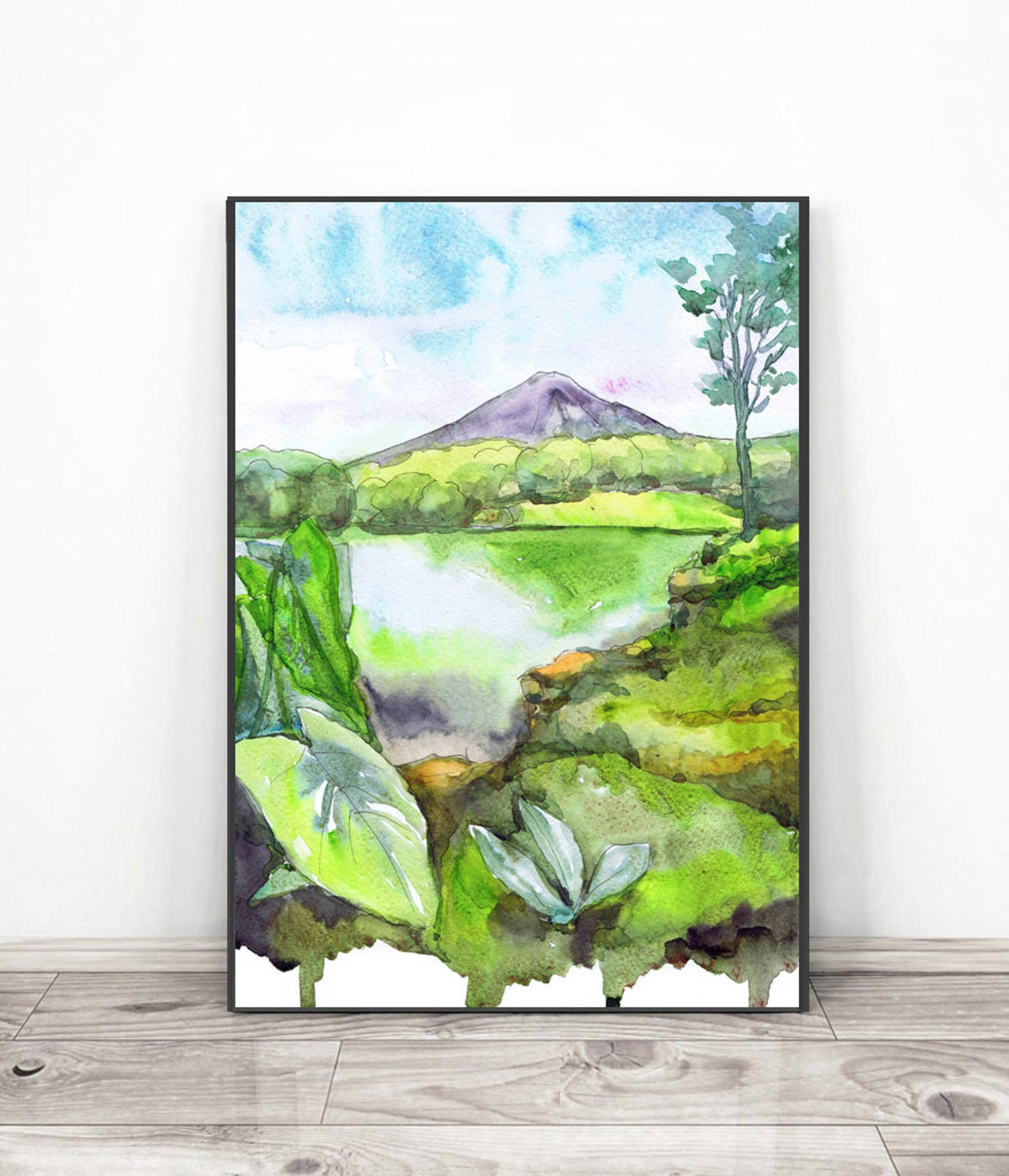 Costa Rica Art Arenal Volcano Landscape Watercolor Painting - Etsy