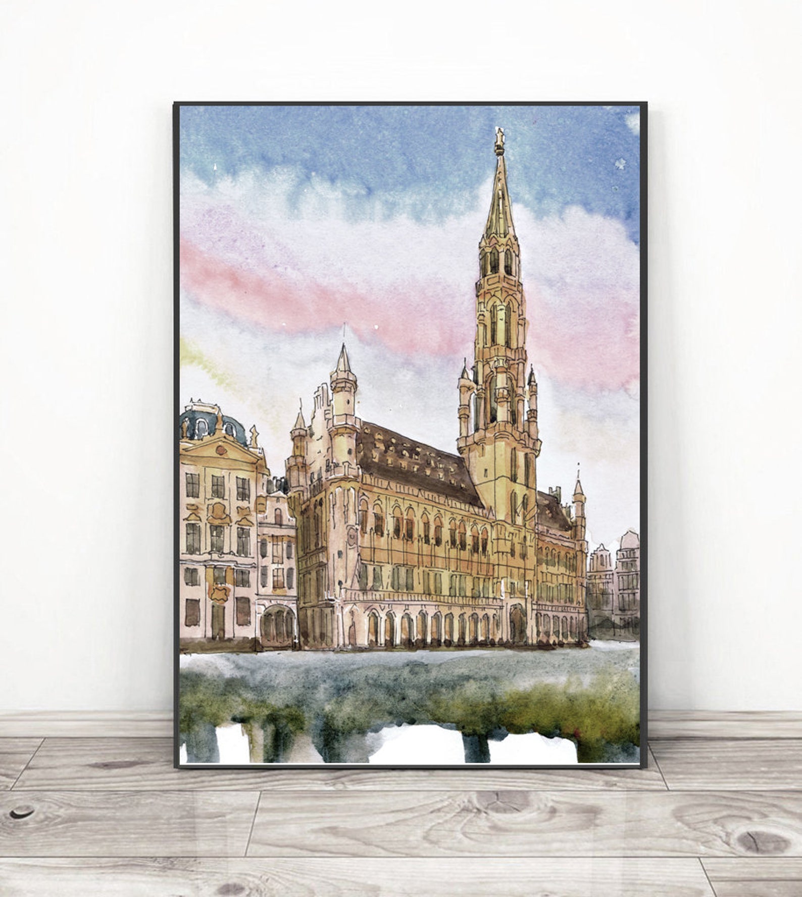 Brussels Belgium Watercolor Painting European Print Wall - Etsy