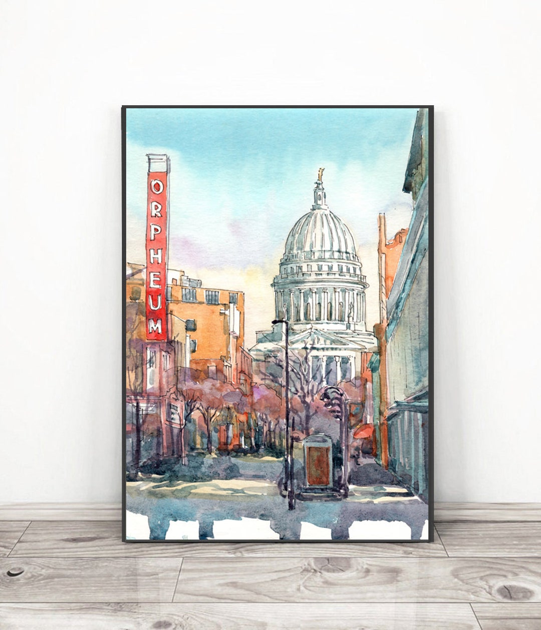 Madison Wi Art Print Skyline Wisconsin Wall Art, Cityscape Watercolor ...