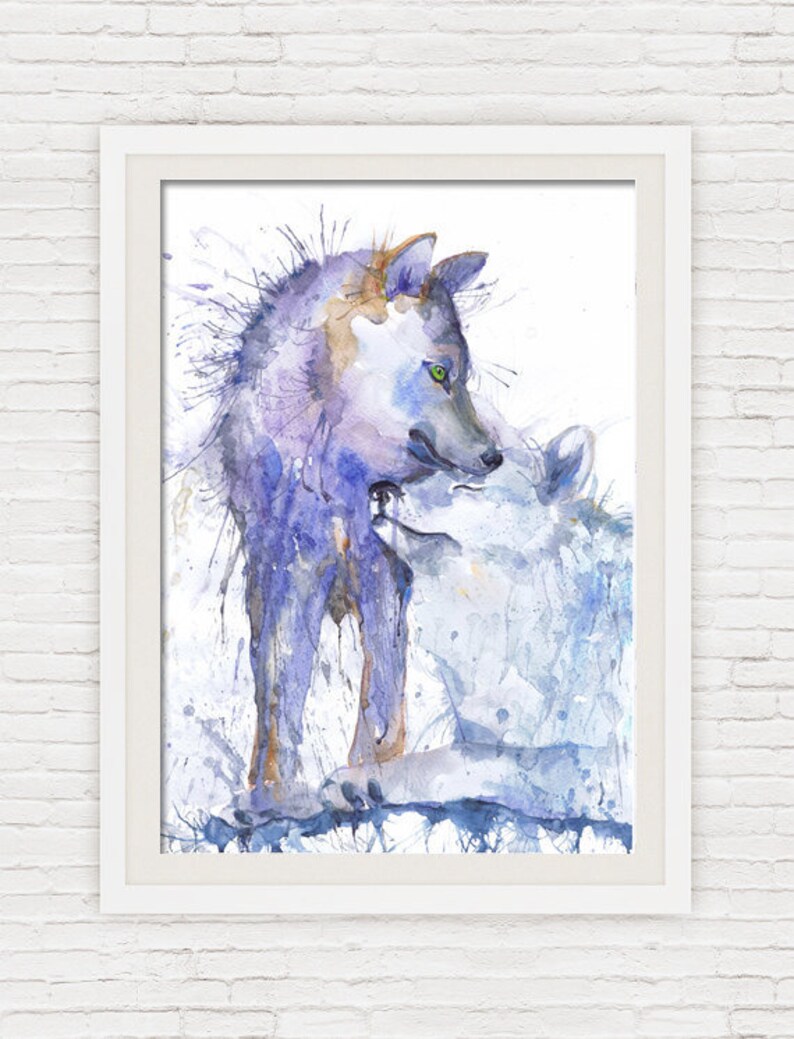 Wolf Watercolor Painting Two Wolves Animal art Illustration | Etsy