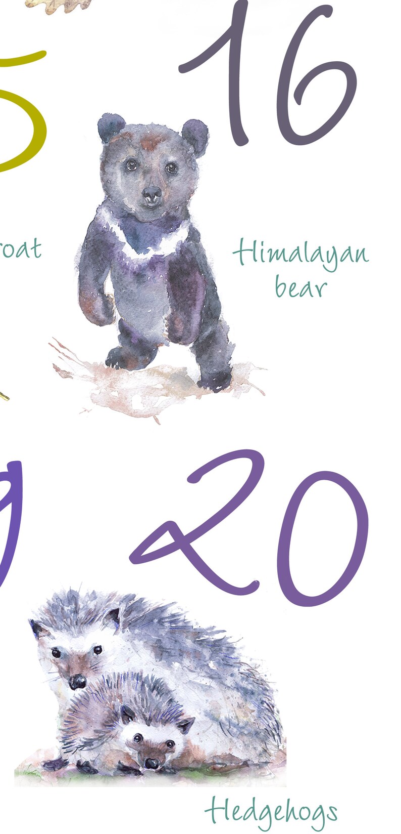 Woodland Animals Numbers Poster Watercolor Nursery Art - Etsy