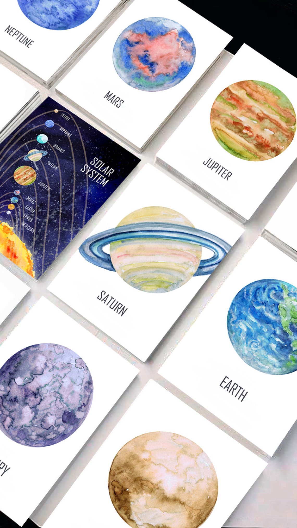 Planets Solar System Art Homeschool Chart Cards 13 Watercolor - Etsy
