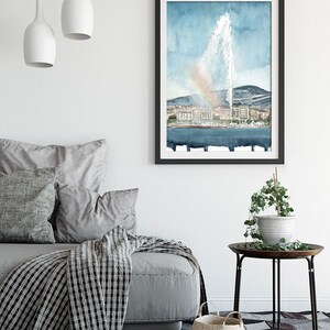 Geneva - Switzerland Lake Painting Lac Leman Swiss Alps Mountain Wall ...