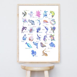 Sea Creatures Alphabet Poster ABC Animals Watercolor Alphabet Nursery ...