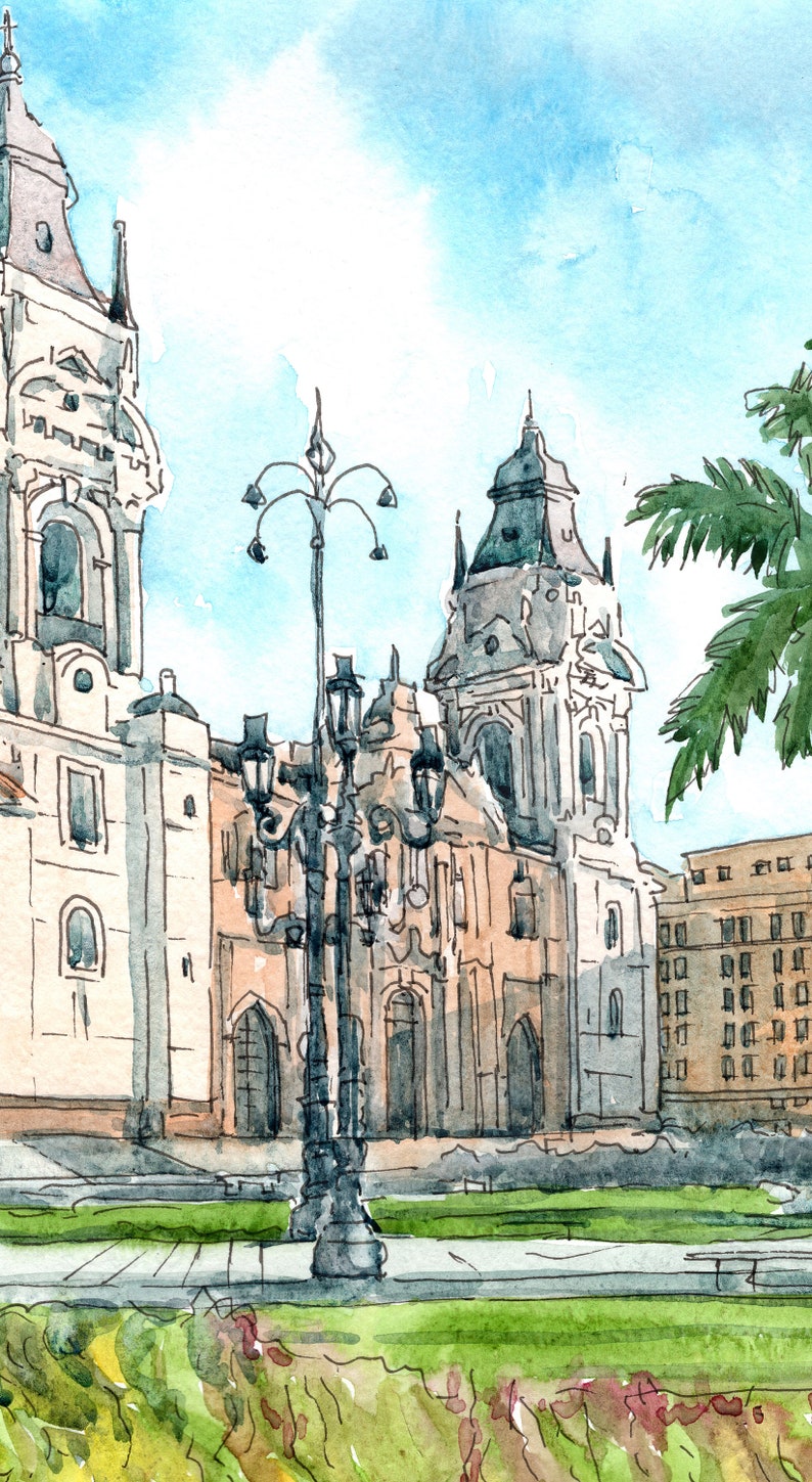 Lima Peru Art Print Watercolor Painting Skyline Landscape - Etsy