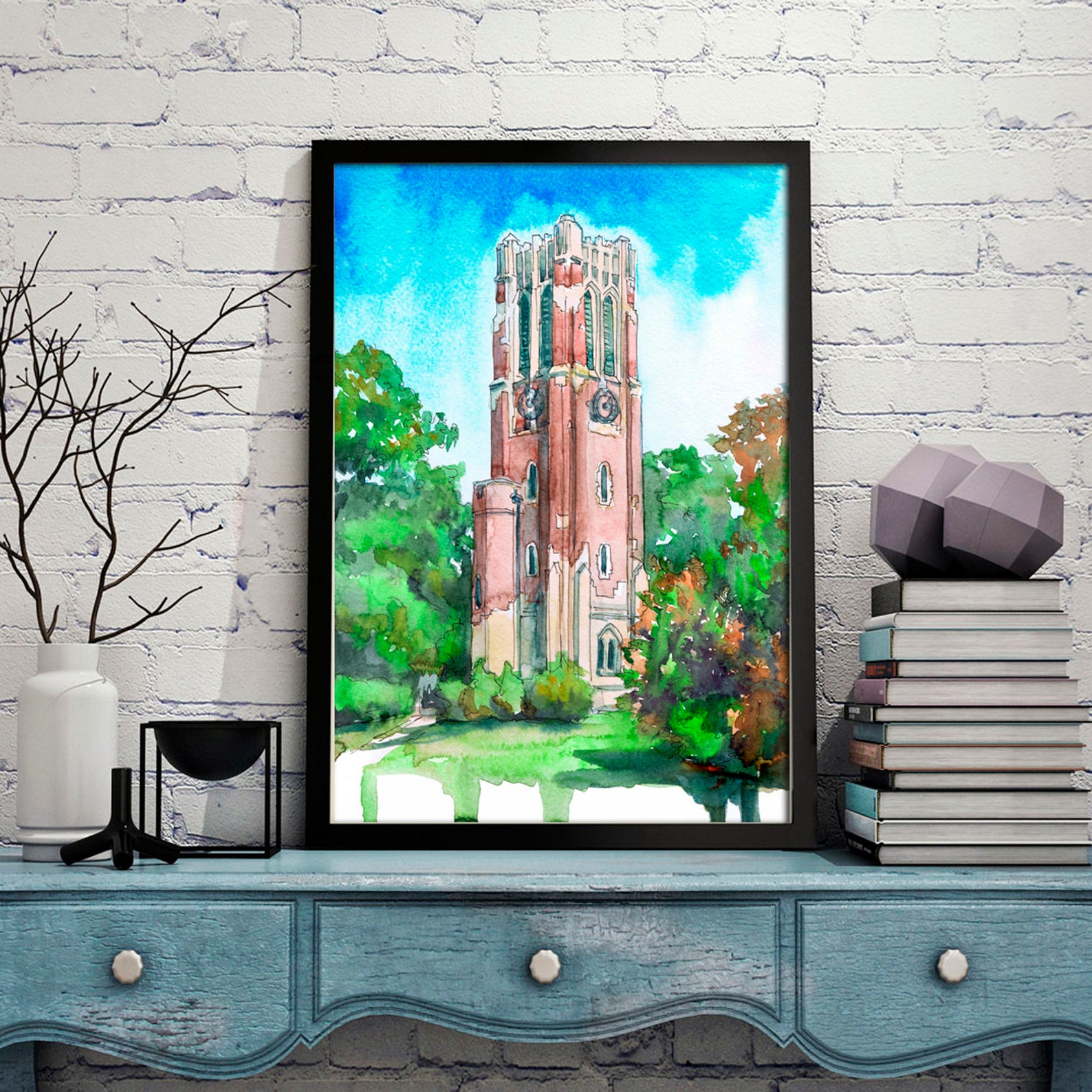 Michigan State University Art Print, Beaumont Tower Watercolor Painting ...