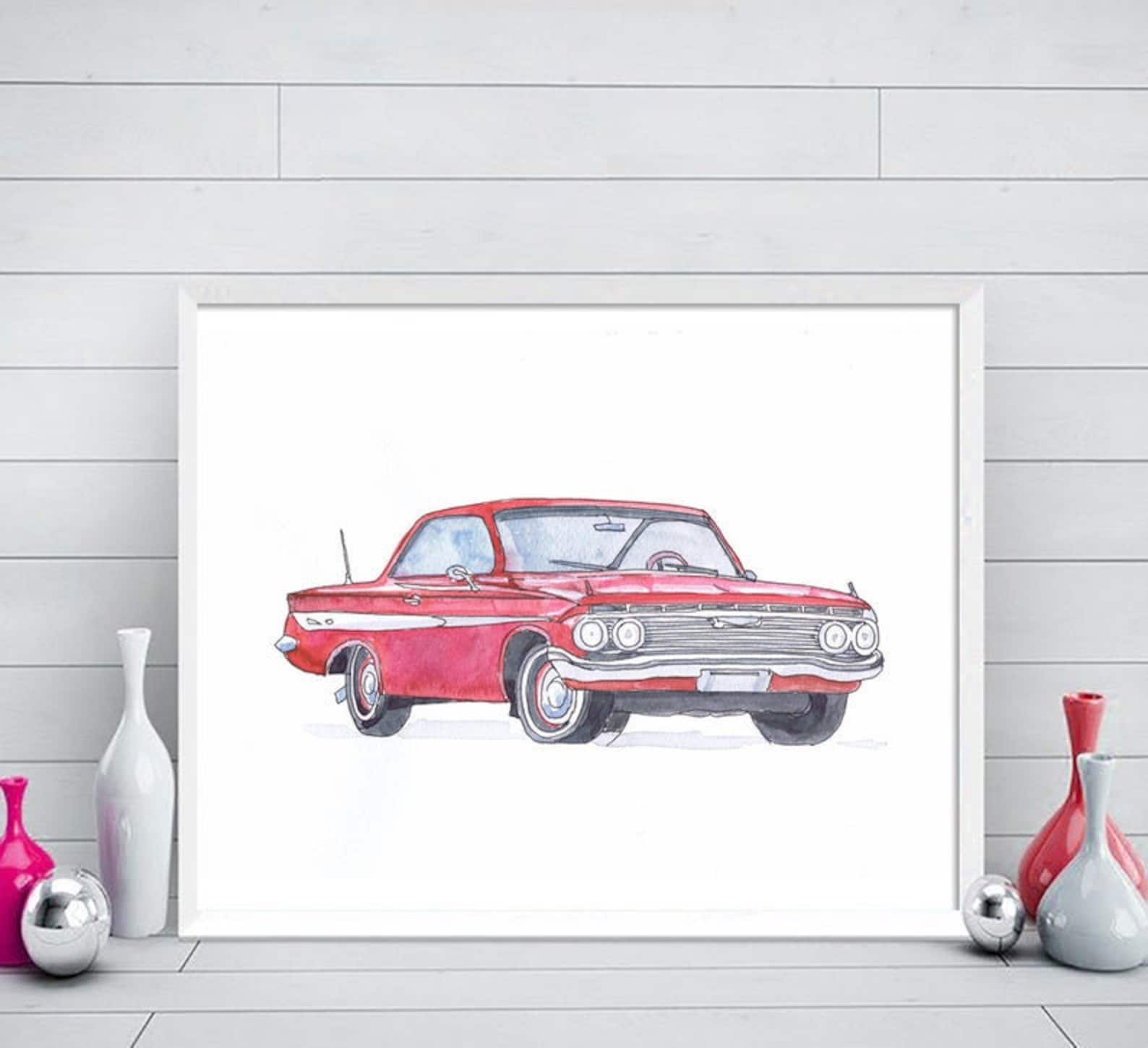 Old Car Art Gallery Wall Set of 6 Prints Classic Car Decor | Etsy