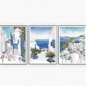 Greek Islands Prints Set of 3 Santorini Print Greek Art - Etsy
