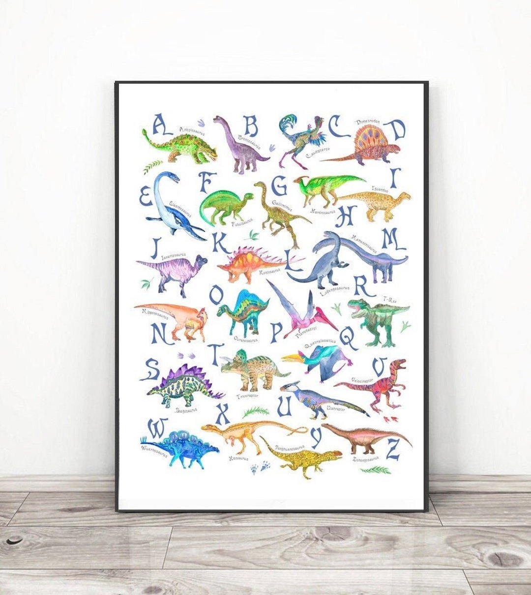 Dinosaur Alphabet Poster, Dinosaur Room Decor Watercolor Animal Art ...