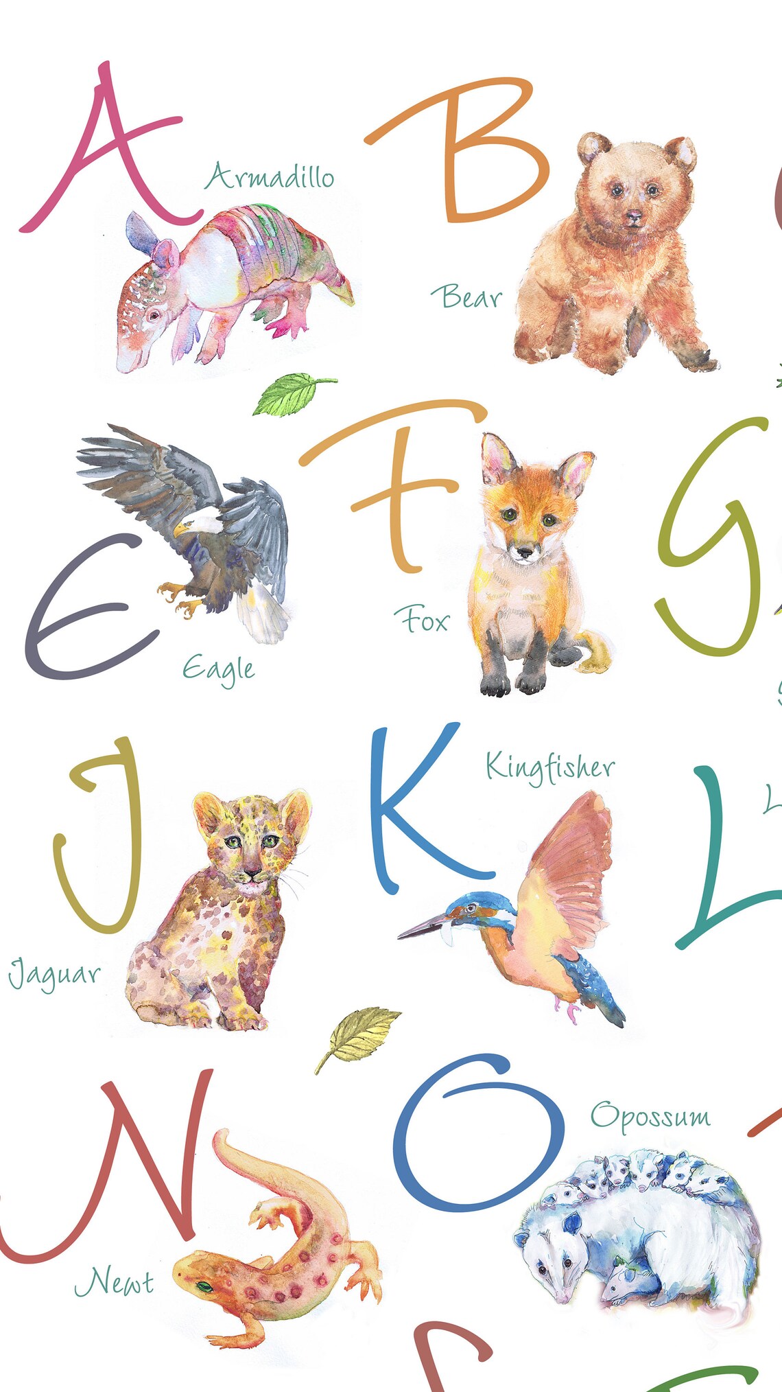 Woodland Alphabet Poster ABC Animals Watercolor Alphabet - Etsy