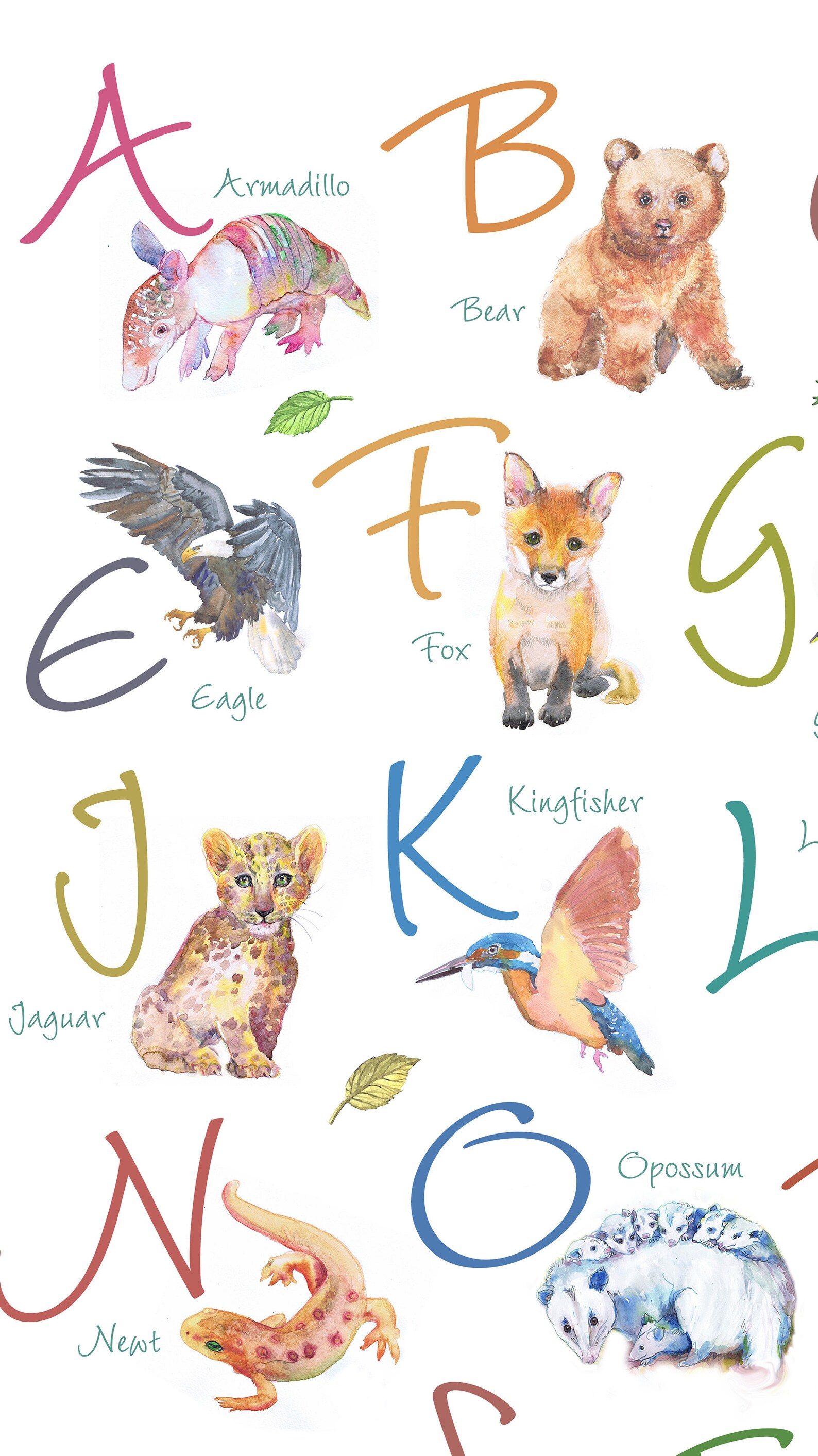 Woodland Alphabet Poster ABC Animals Watercolor Alphabet - Etsy