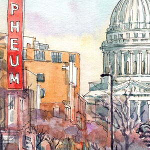 Madison Wi Art Print Skyline Wisconsin Wall Art, Cityscape Watercolor ...