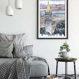 University of California, Berkeley Art Print, Watercolor Painting , UC ...