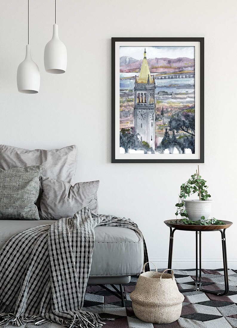 University of California, Berkeley Art Print, Watercolor Painting , UC ...