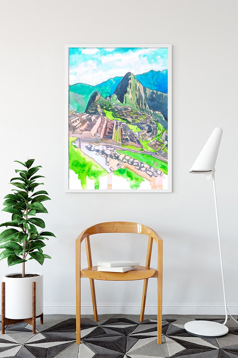 Machu Picchu Art Print Watercolor Painting Skyline | Etsy
