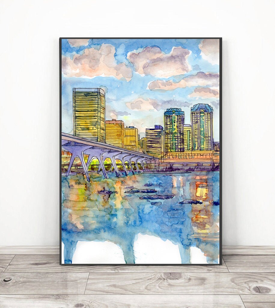 Richmond va print Abstract City Art Watercolor Skyline | Etsy