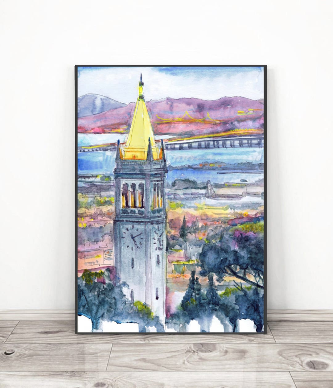 University of California, Berkeley Art Print, Watercolor Painting , UC ...
