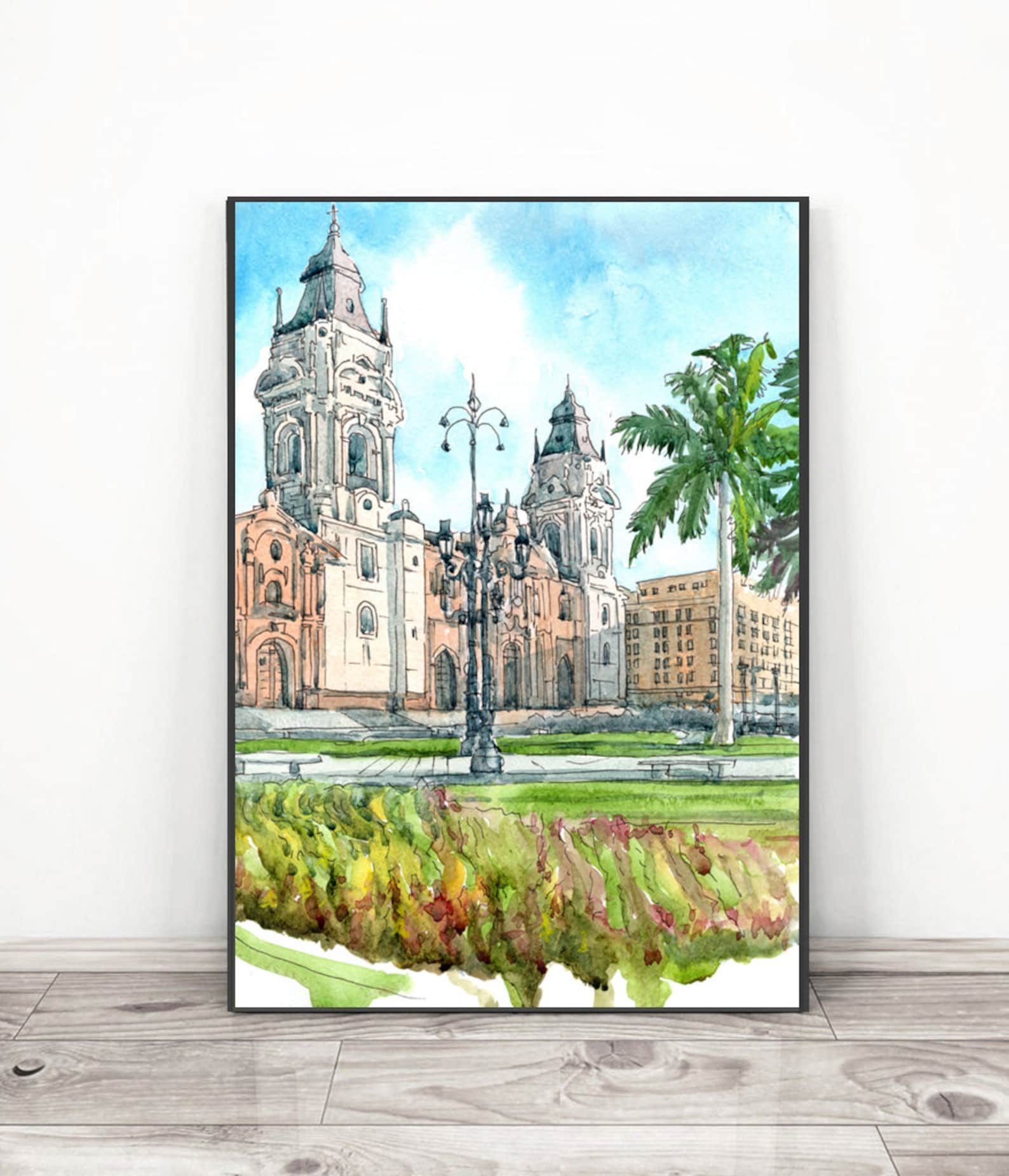 Lima Peru Art Print Watercolor Painting Skyline Landscape - Etsy