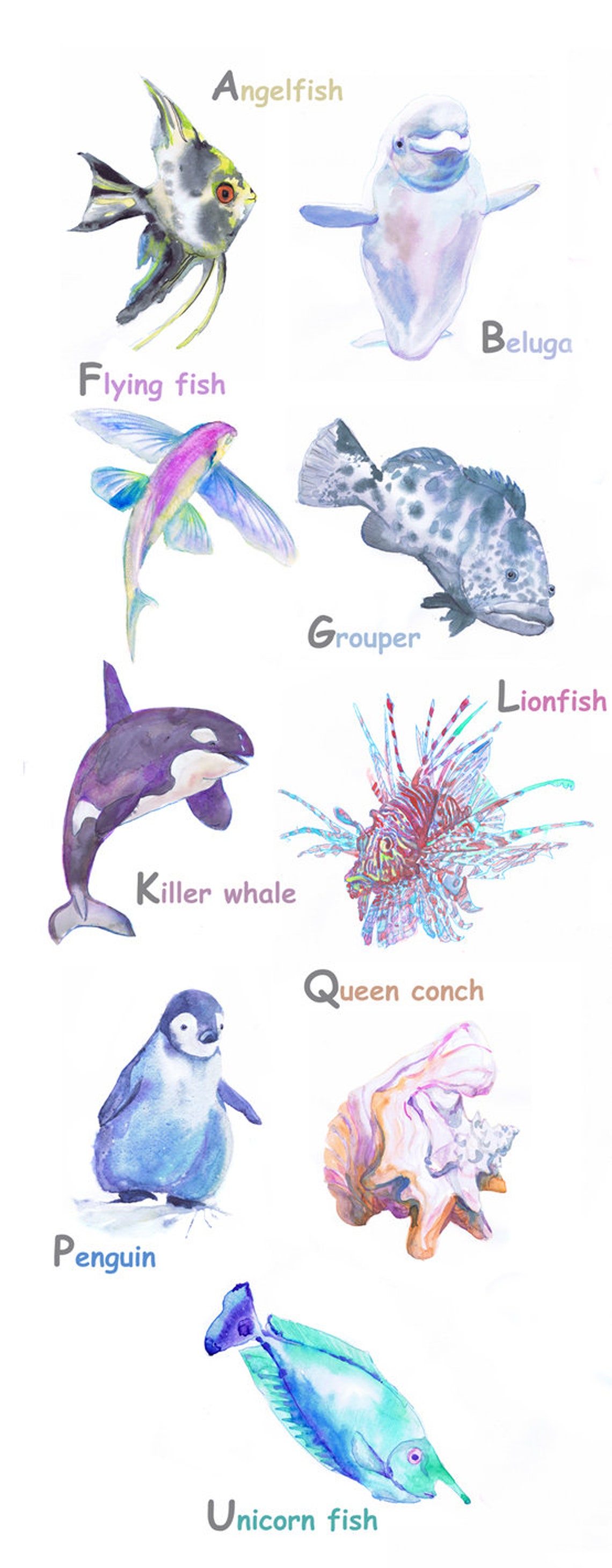 Sea Creatures Alphabet Poster ABC Animals Watercolor Alphabet - Etsy Sea Creatures Alphabet Poster ABC Animals Watercolor Alphabet - Etsy