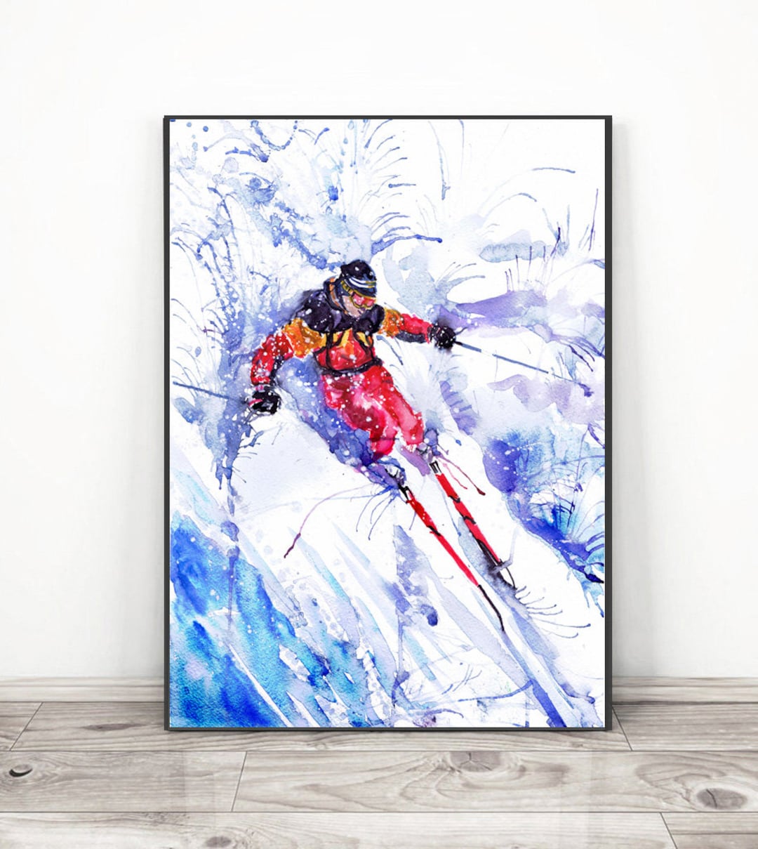 Skier Wall Art, Ski Art Print Sport Poster Watercolor Painting , Skiing ...