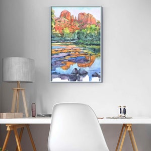 Sedona Arizona Art Watercolor Painting Print, Cathedral Rock Hiking ...