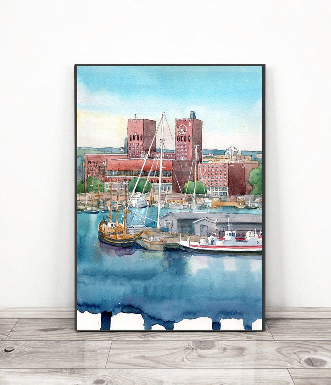 Oslo Norway Travel Print Europe Skyline Cityscape Watercolor Painting ...