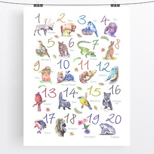 Woodland Animals Numbers Poster, Watercolor Nursery Art, Playroom ...