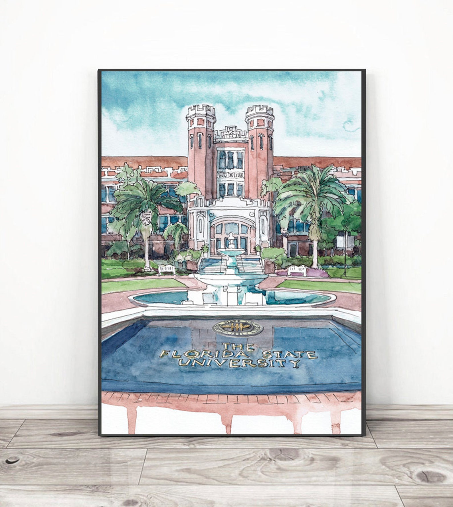 Florida State University Art Print, Watercolor Painting , Tallahassee ...