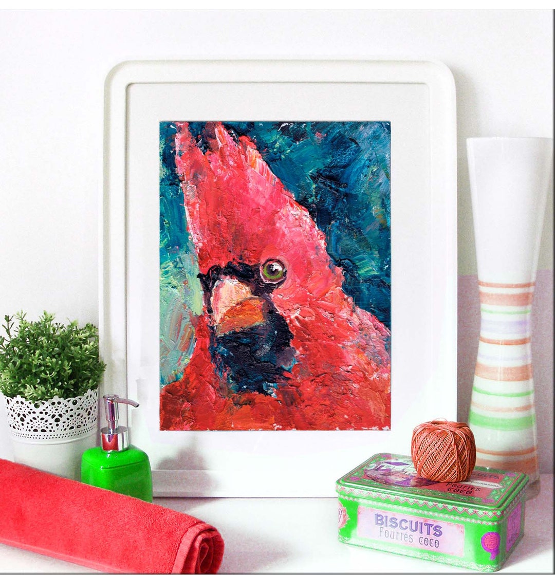 Red Cardinal Art Print Bird Oil Painting Print Cardinal - Etsy