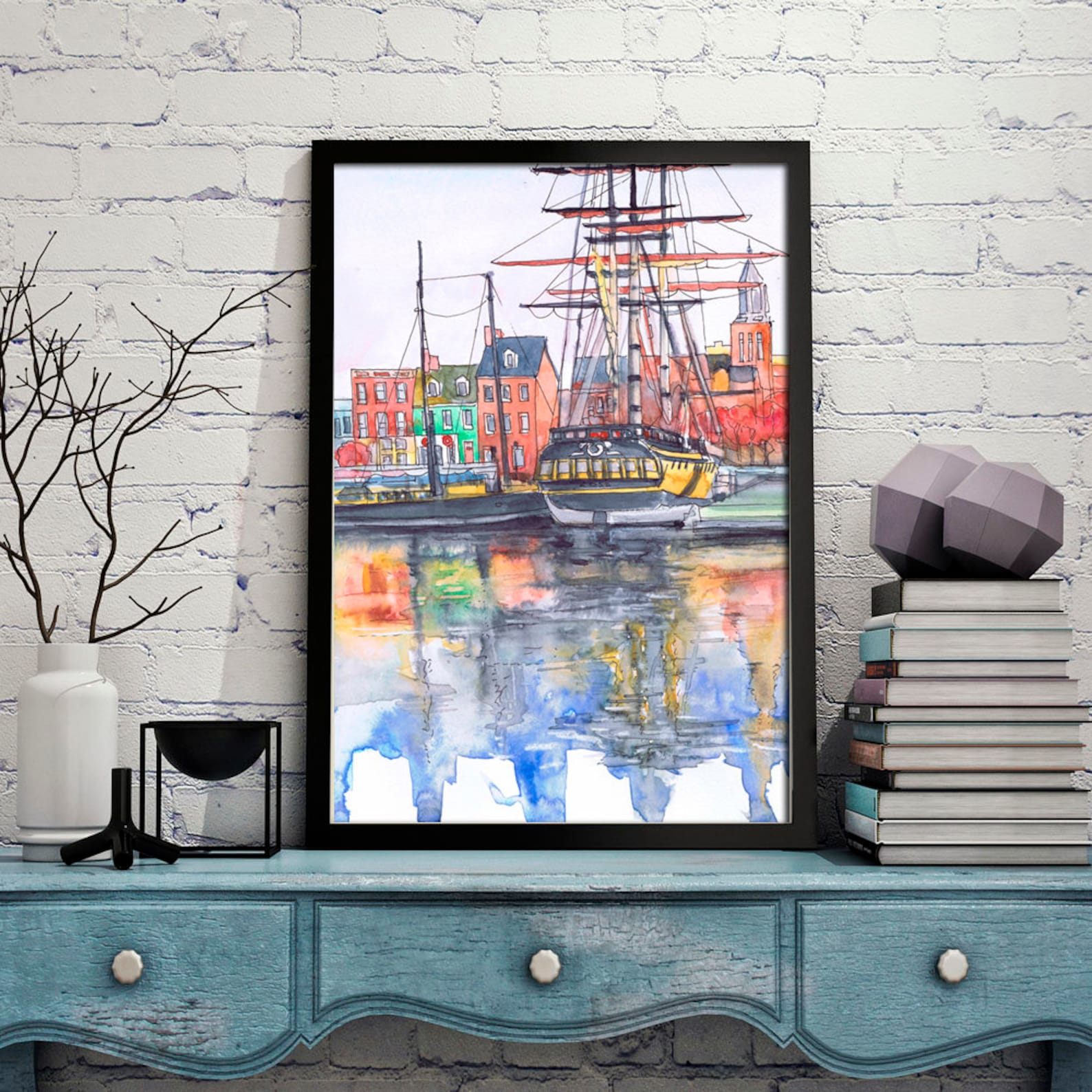 Baltimore Skyline Watercolor Painting Fells Point Art - Etsy