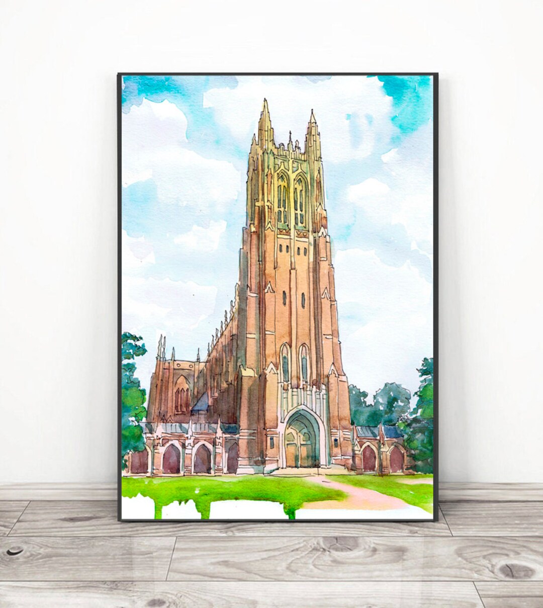 Duke University North Carolina Art, Durham Watercolor Painting ...