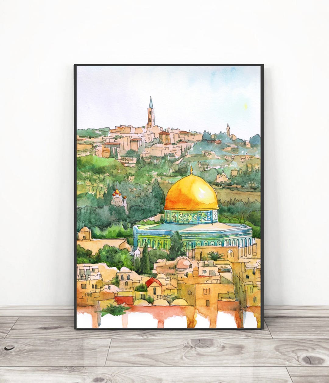 Jerusalem Painting - Israel Wall Art Print, Watercolor Asian Travel ...
