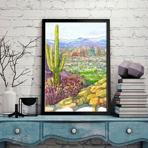 Phoenix Arizona Skyline, Abstract City Art Watercolor , Cityscape Wall ...