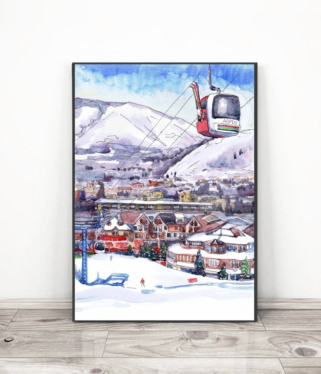 Aspen Ski Print Colorado Mountain Wall Art Watercolor Painting, Aspen ...