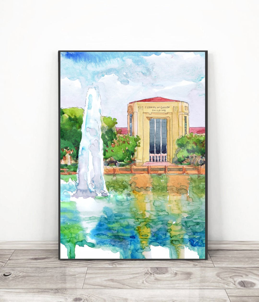 University of Houston Art Print, Watercolor Painting , Texas Houston ...