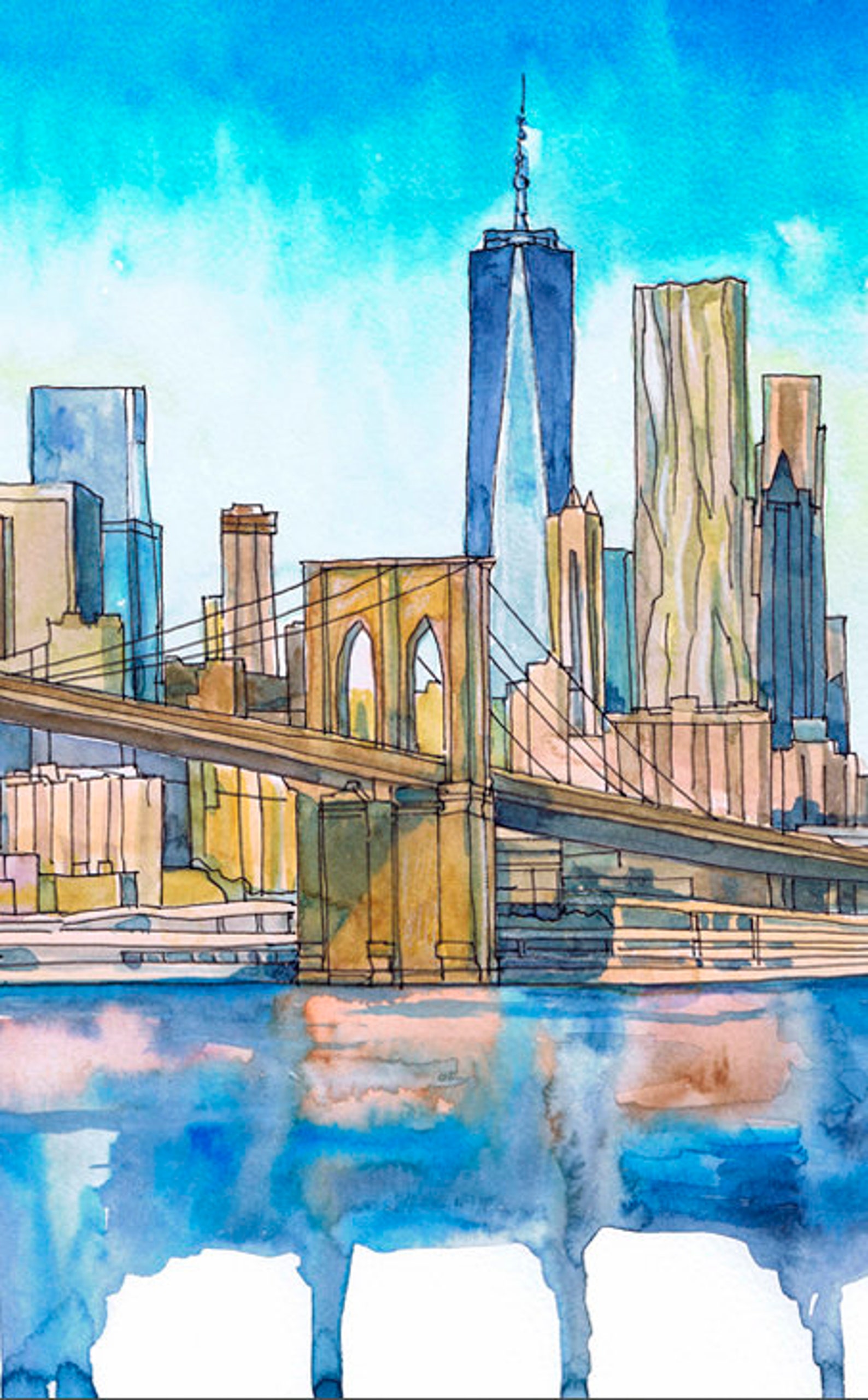NYC Wall Art New York Skyline Watercolor Cityscape | Etsy
