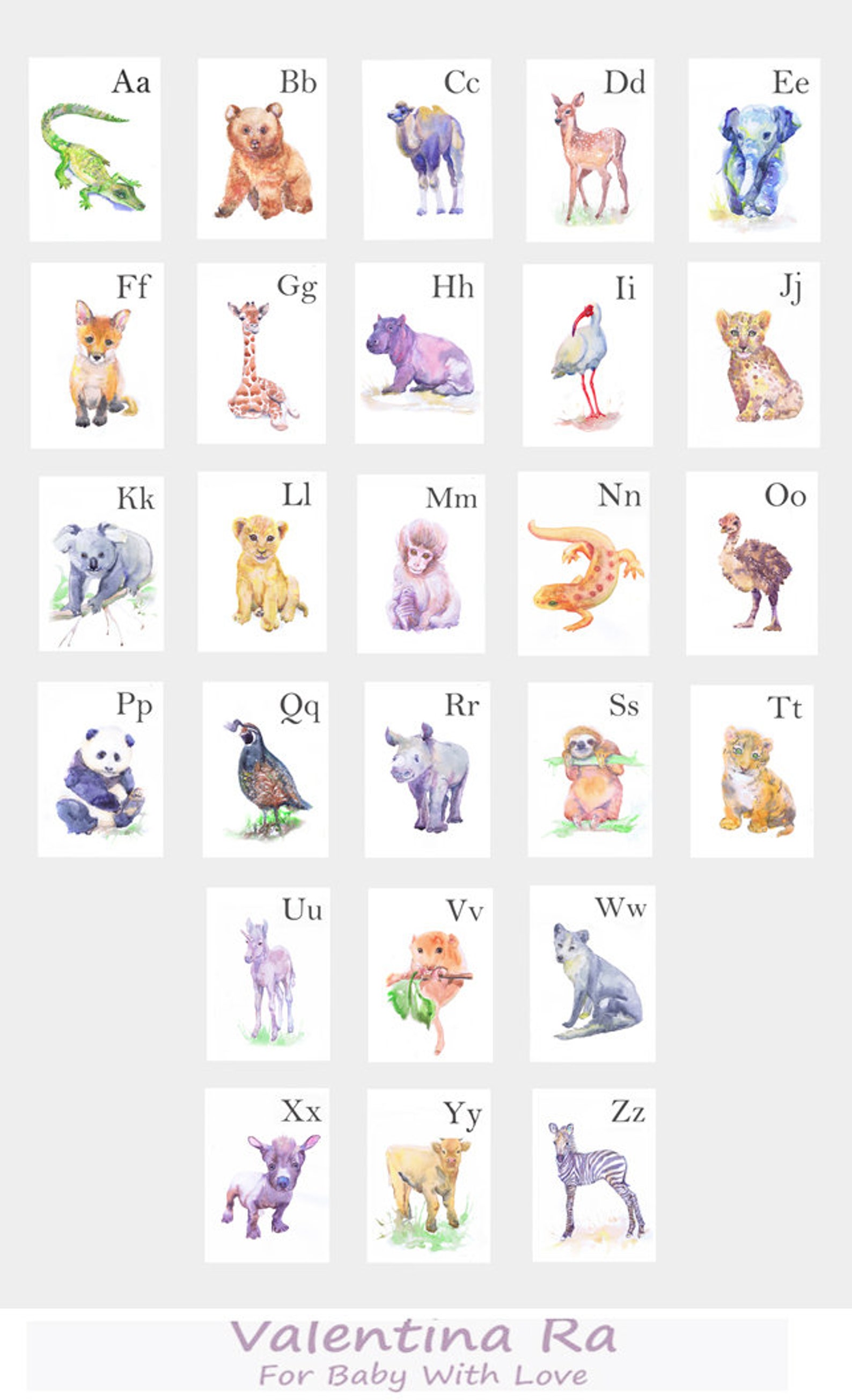 Animal Alphabet Cards ABC Flashcards Watercolor A-Z Flash - Etsy