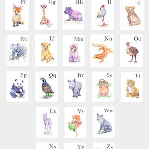 Animal Alphabet Cards, ABC Flashcards Watercolor, A-Z Flash Cards for ...