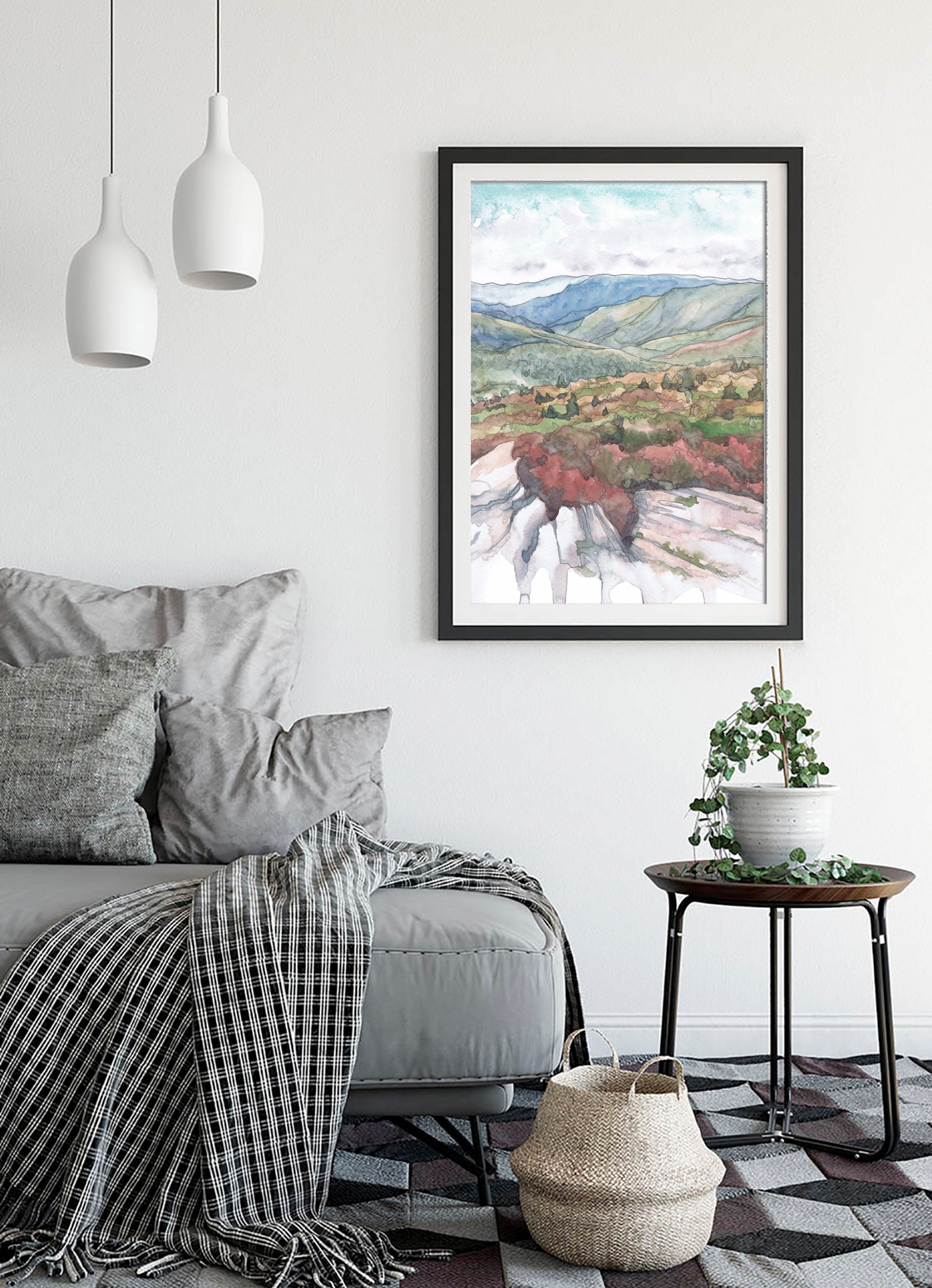 Blue Ridge Mountain Wall Art Watercolor Landscape Painting | Etsy