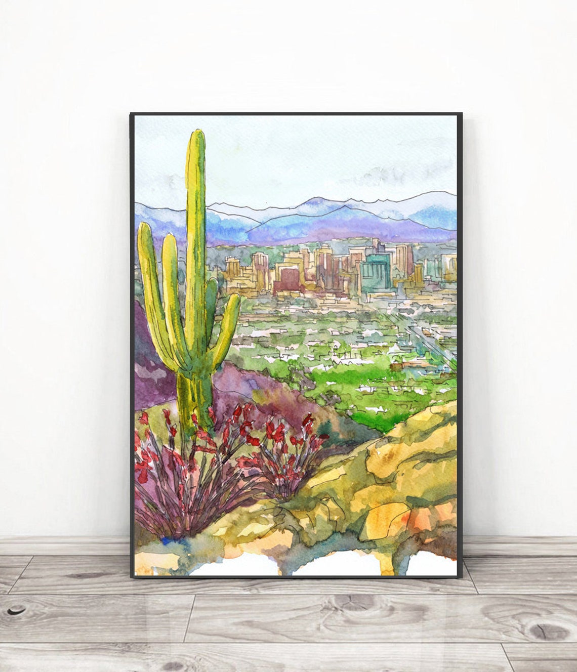 Phoenix Arizona Skyline Abstract City Art Watercolor - Etsy
